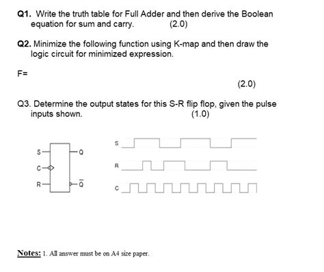 solved q1 write the truth table for a full adder and then derive the