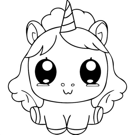Coloriage Licorne Kawaii Vecteur Premium