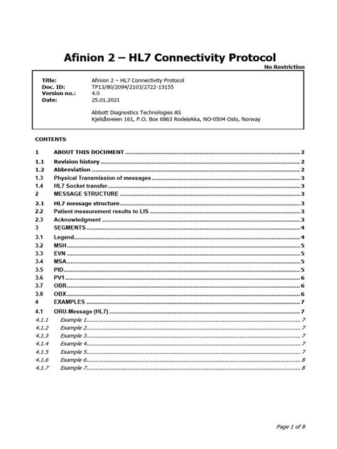 V03 Afinion 2 Hl7 Connectivity Protocol Pdf Computer Standards