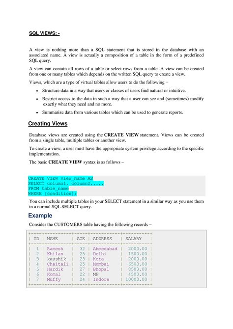 SQL Views SQL VIEWS A View Is Nothing More Than A SQL Statement