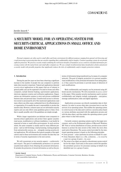 Pdf A Security Model For An Operating System For Security Critical Applications In Small