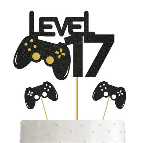 Svm Craft Black Glitter Level 17 Cake Topper Level Up Desertcart India