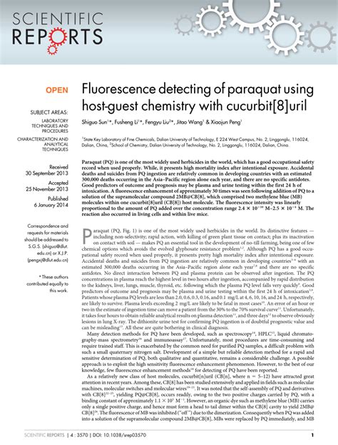 Pdf Fluorescence Detecting Of Paraquat Using Host Guest Chemistry With Cucurbit 8 Uril