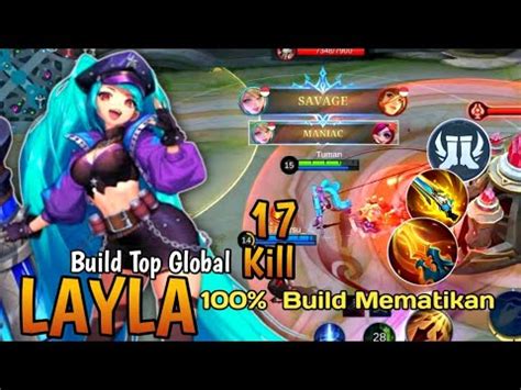 LAYLA 1 HIT SAVAGE! BEST BUILD DAN EMBLEM TOP GLOBAL LAYLA - Mlbb - YouTube