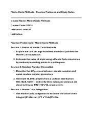 Mastering Monte Carlo Methods Practice Problems Key Concepts Course Hero