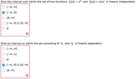 solved give the interval over which the set of two functions