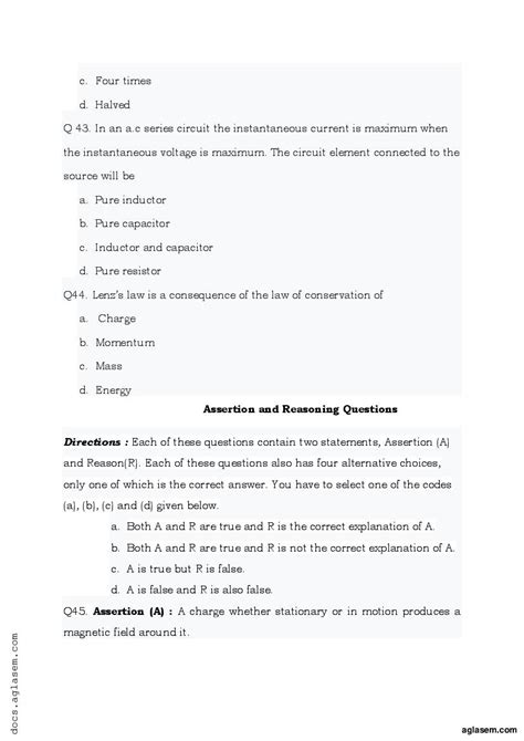 Class 12 Sample Paper 2022 Physics Term 1 With Solution Pdf Download Aglasem Schools