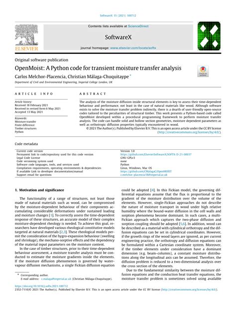 Pdf Openmoist A Python Code For Transient Moisture Transfer Analysis