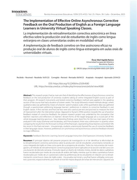 Pdf The Implementation Of Effective Online Asynchronous Corrective Feedback On The Oral
