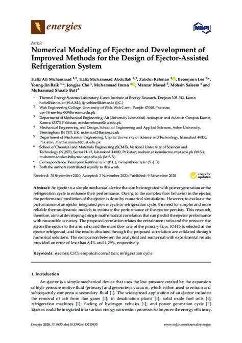 Pdf Numerical Modeling Of Ejector And Development Of Improved Methods For The Design Of