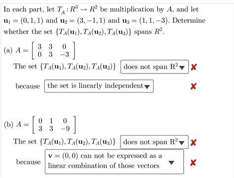 Solved In Each Part Let TA R3R2 Be Multiplication By A Chegg Com