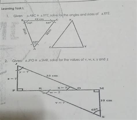 solved learning task i 1 given abc Δxyz solve for the angles and