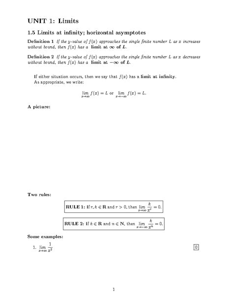 2 Limits At Infinity And Horizontal Asymptotes Unit 1 Limits 1 Limits At Infinity