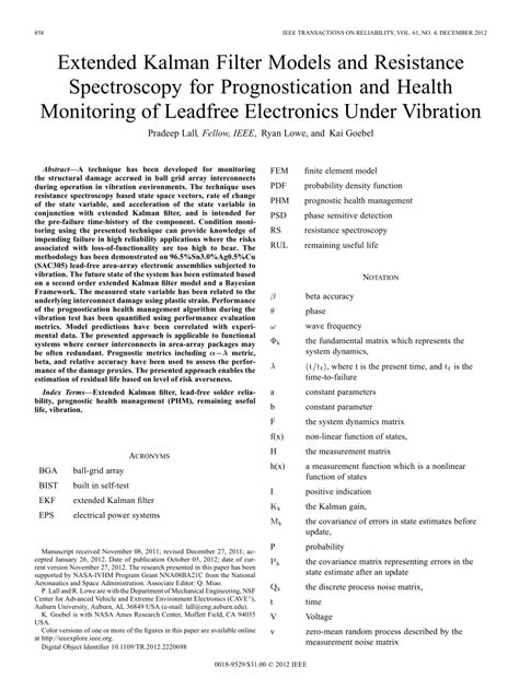 Pdf Extended Kalman Filter Models And Resistance Spectroscopy For Prognostication And Health