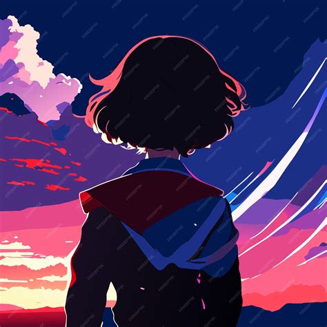 Chica Mirando La Vista Del Cielo Desde Su Espalda En Una Ilustración De
