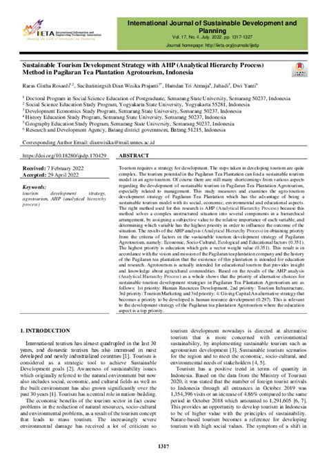 Pdf Sustainable Tourism Development Strategy With Ahp Analytical