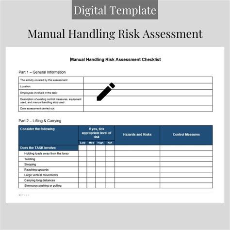 Editable Manual Handling Risk Assessment Template Osha Compliant Instant Download Comprehensive
