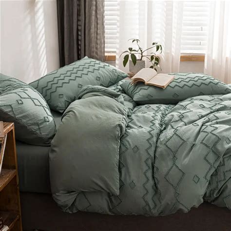 Bonenjoy Conjunto De Cama Verde Com Flores Cortadas Geom Tricas Tecido
