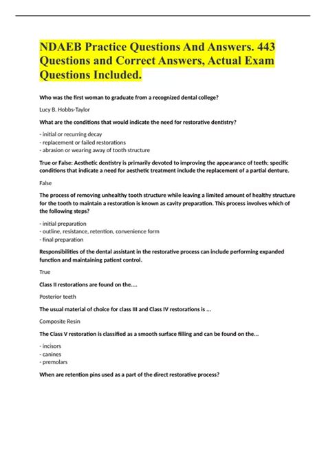 Ndaeb Practice Questions And Answers 443 Questions And Correct Answers Actual Exam Questions