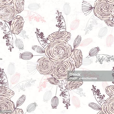 มือโรแมนติกวาดลวดลายที่ไร้รอยต่อด้วยดอกไม้ พื้นหลังที่มีช่อดอกไม้ฤดูใบไม้ผลิ ภาพประกอบสต็อก