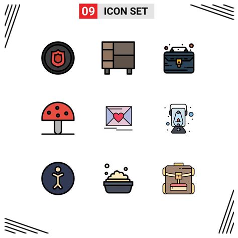 9 Thematic Vector Filledline Flat Colors And Editable Symbols Of Vegetable Mushroom Rack Food