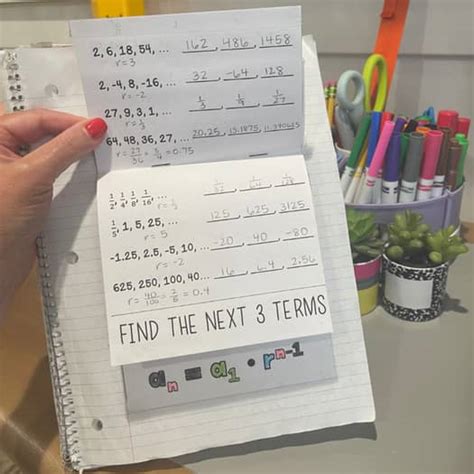 Algebra 1 Geometric Sequences Interactive Notebook Foldable Flipbook