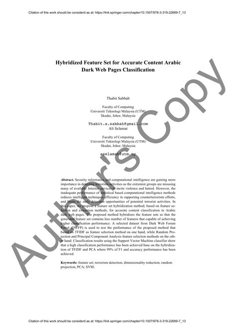 Pdf Hybridized Feature Set For Accurate Arabic Dark Web Pages Classification