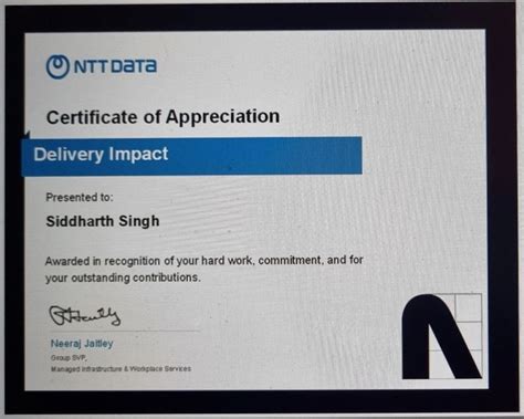Siddharth Singh On Linkedin Nttdata Certificate Appreciation Hardworkpays Recognition
