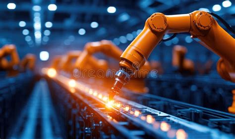 Industrial Robotic Arm Working On A Production Line In A Factory Setting Stock Illustration
