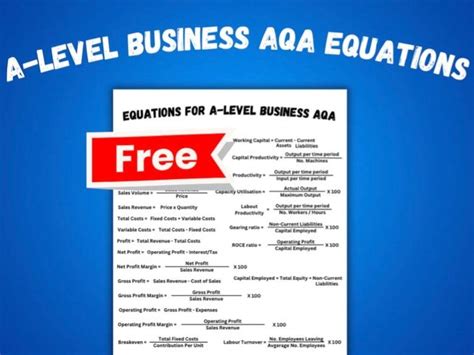 All Equations For A Level Business AQA Teaching Resources