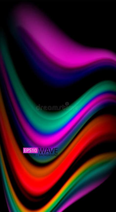 Fluid Rainbow Colors On Black Background Vector Wave Lines And Swirls
