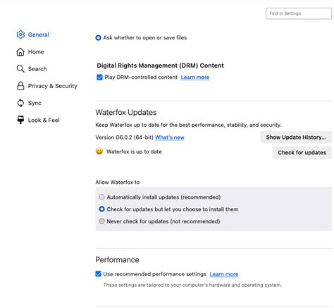 how to disable update reminder r waterfox