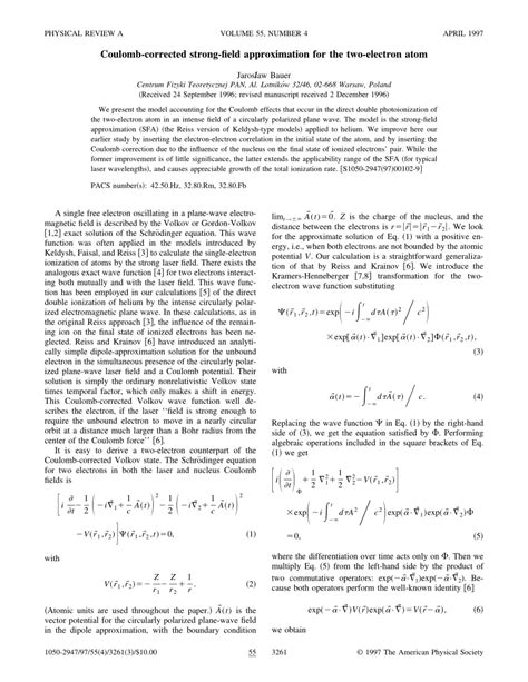 Pdf Coulomb Corrected Strong Field Approximation For The Two Electron Atom