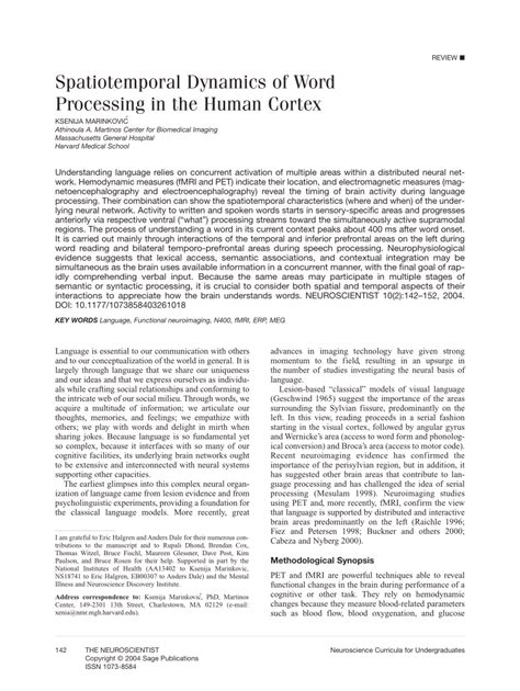 Pdf Spatiotemporal Dynamics Of Word Processing In The Human Cortex