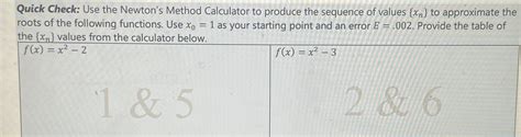 Solved Quick Check Use The Newton S Method Calculator To Chegg Com