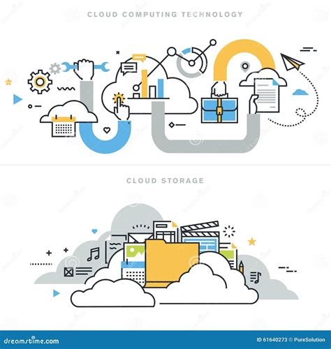 Flat Line Design Vector Illustration Concepts For Cloud Computing Stock