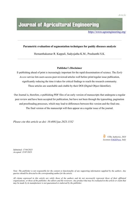 Pdf Parametric Evaluation Of Segmentation Techniques For Paddy Diseases Analysis