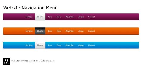 Website Navigation Menu In Three Different Colors
