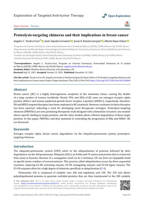 Pdf Proteolysis Targeting Chimeras And Their Implications In Breast