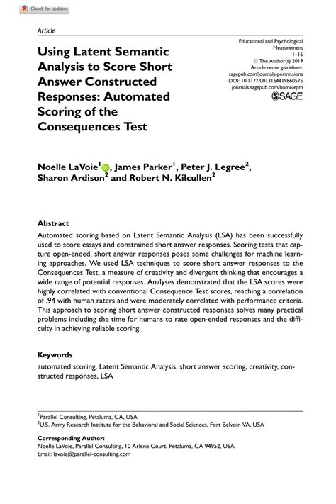 Pdf Using Latent Semantic Analysis To Score Short Answer Constructed Responses Automated