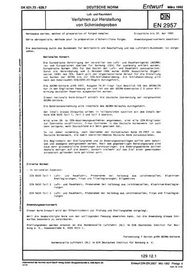 DIN EN 2957:1992 DE - Luft- und Raumfahrt; Verfahren zur Herstellung ...