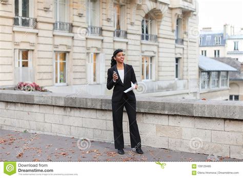 Programmer Got Job Beautiful Girl Dancing On Street With Papers Stock