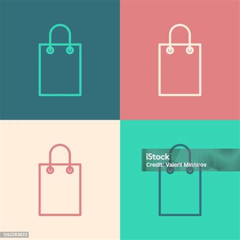 컬러 배경에 고립 된 팝 아트 라인 종이 쇼핑 백 아이콘 패키지 기호입니다 벡터 일러스트레이션 가방에 대한 스톡 벡터 아트 및 기타 이미지 Istock