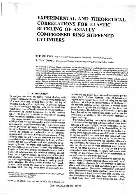 Pdf Experimental And Theoretical Correlations For Elastic Buckling Of