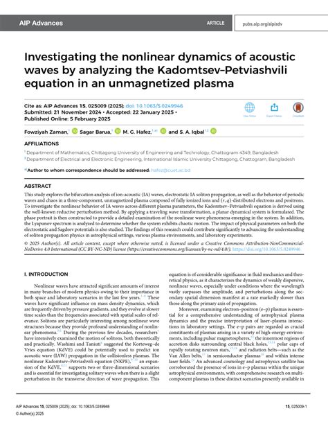 Pdf Investigating The Nonlinear Dynamics Of Acoustic Waves By Analyzing The Kadomtsev