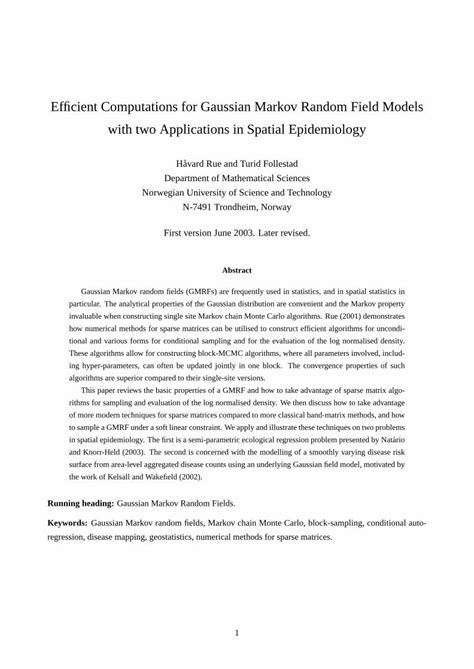 Pdf Efficient Computations For Gaussian Markov Random Field Models