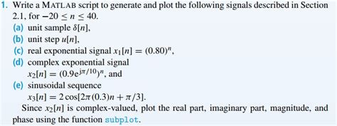 solved 1 write a matlab script to generate and plot the