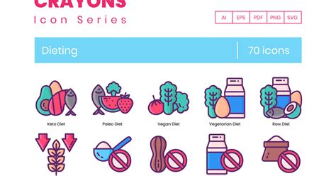 70 Dieting Icons Crayons Series Icons Ft Calories And Control Envato