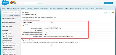 configure site for wedgecommerce in salesforce