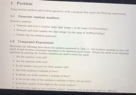Solved Problem Using Random Numbers And Boolean Operators Chegg
